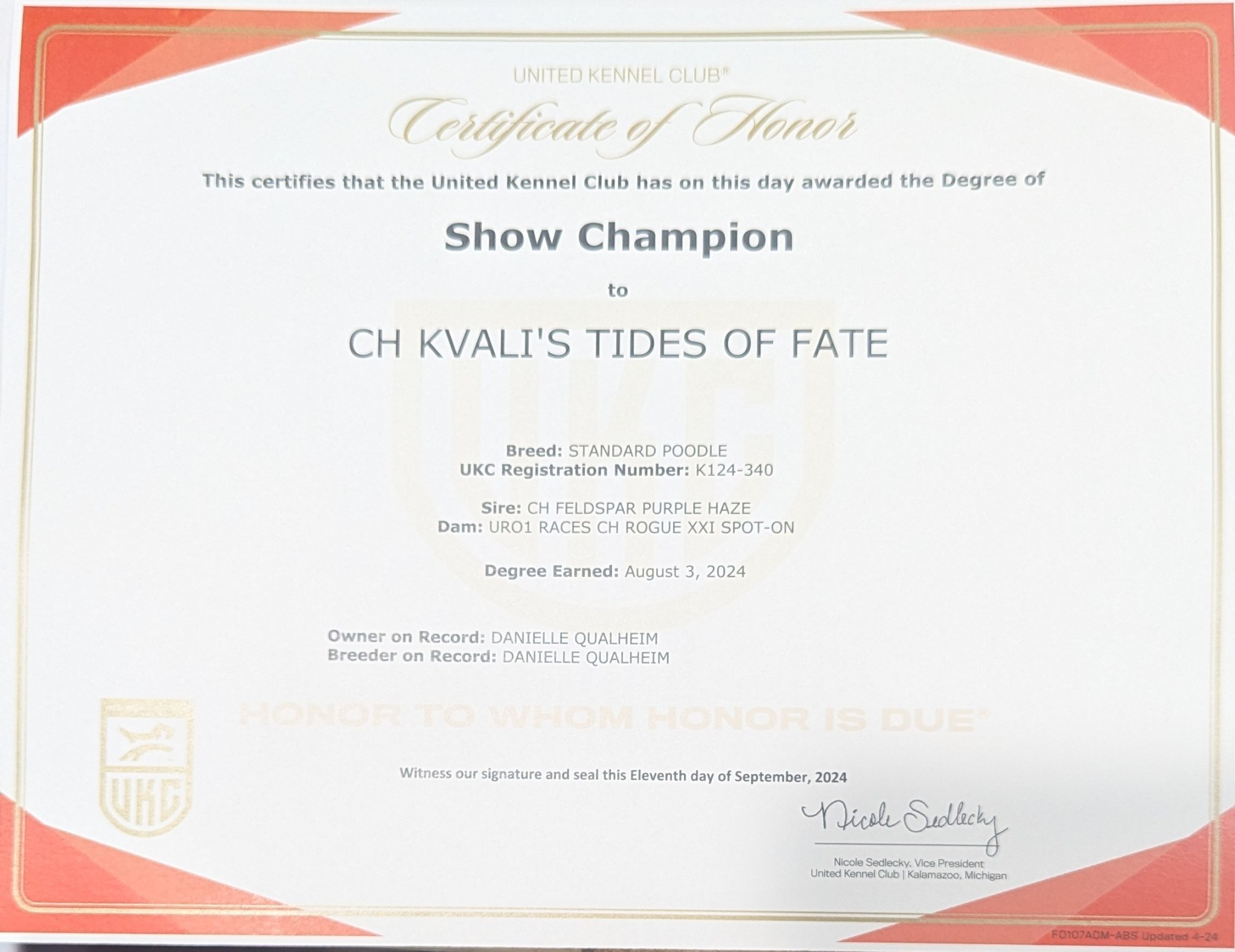 “Finan” AKC CH UCH RACEN UWP Kvali’s Tides Of Fate TKN CGC CGCA CGCU ...